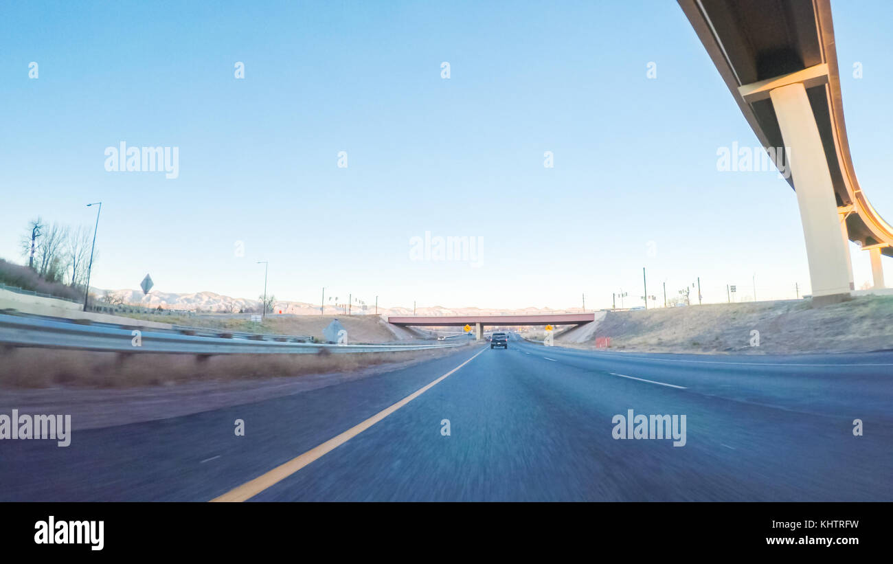POV point of view - Driving West on highway 470 in early Winter Stock ...