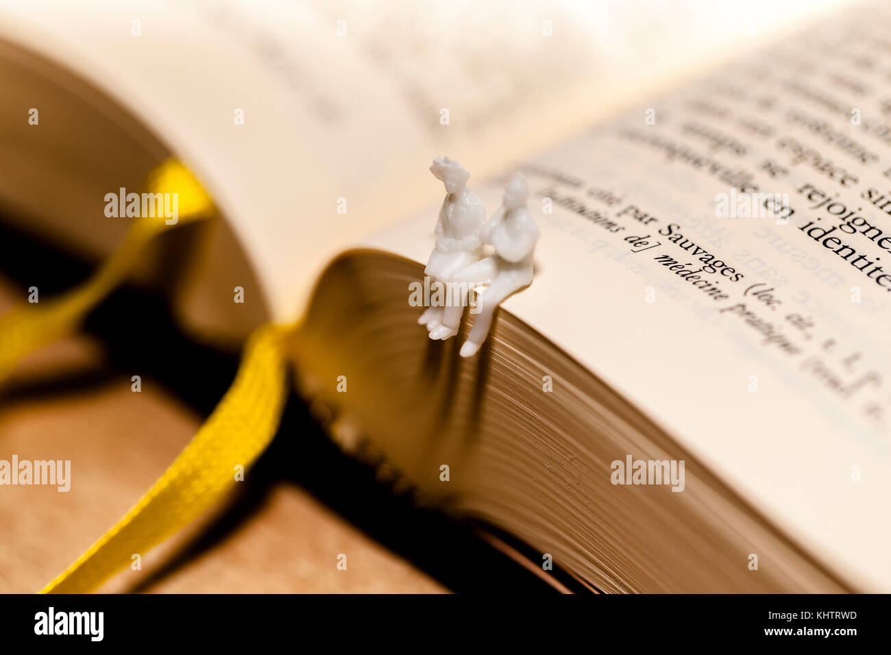 miniature people figures sitting on an open book Stock Photo - Alamy