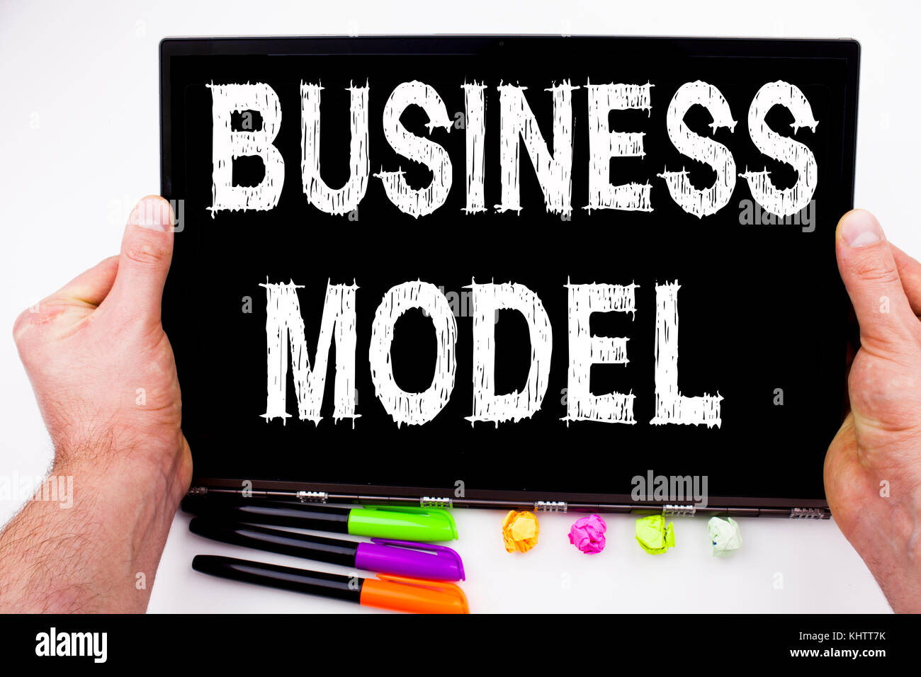 Business Model text written on tablet, computer in the office with ...