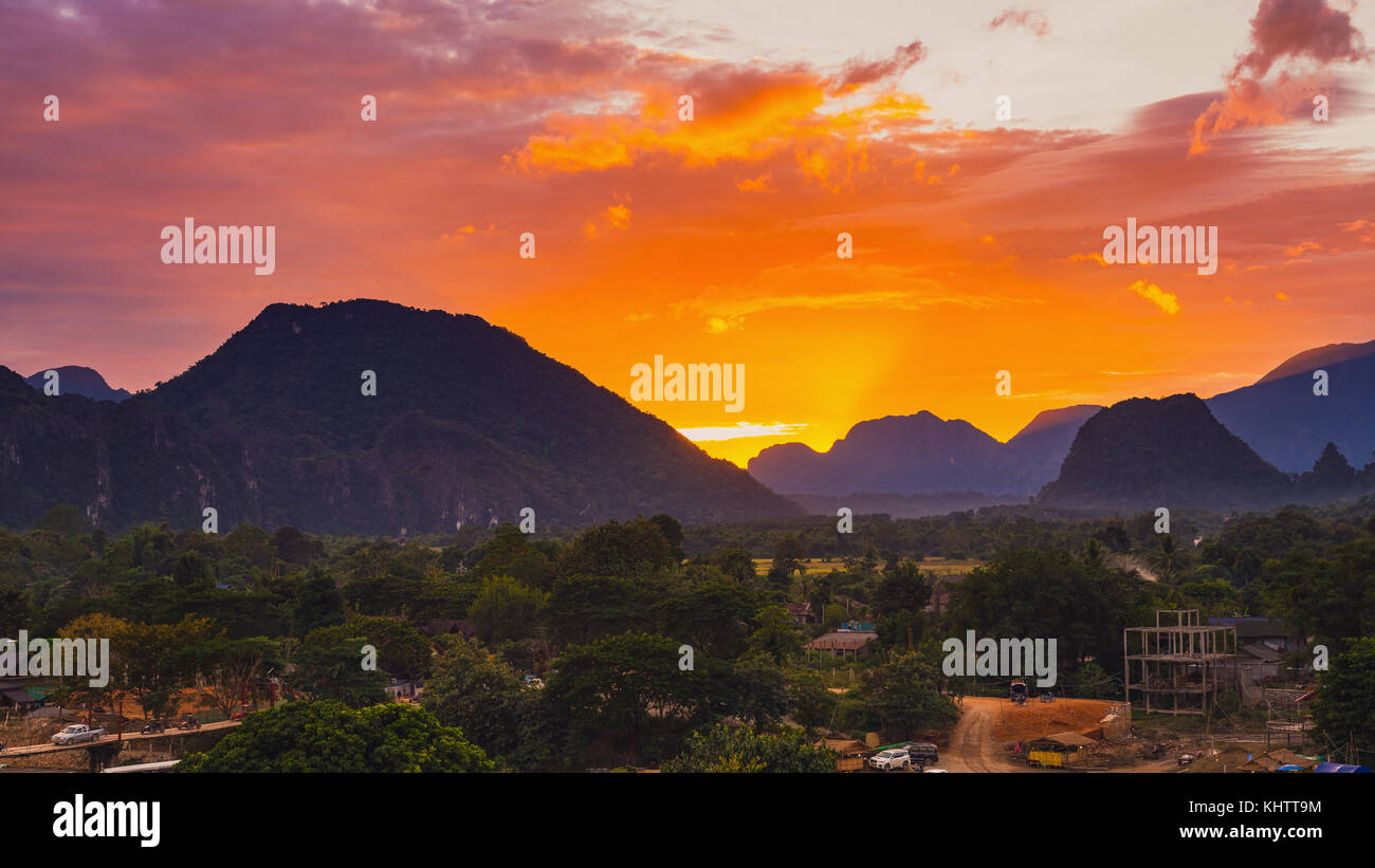 Viewpoint and beautiful sunset at Vang Vieng, Laos Stock Photo - Alamy