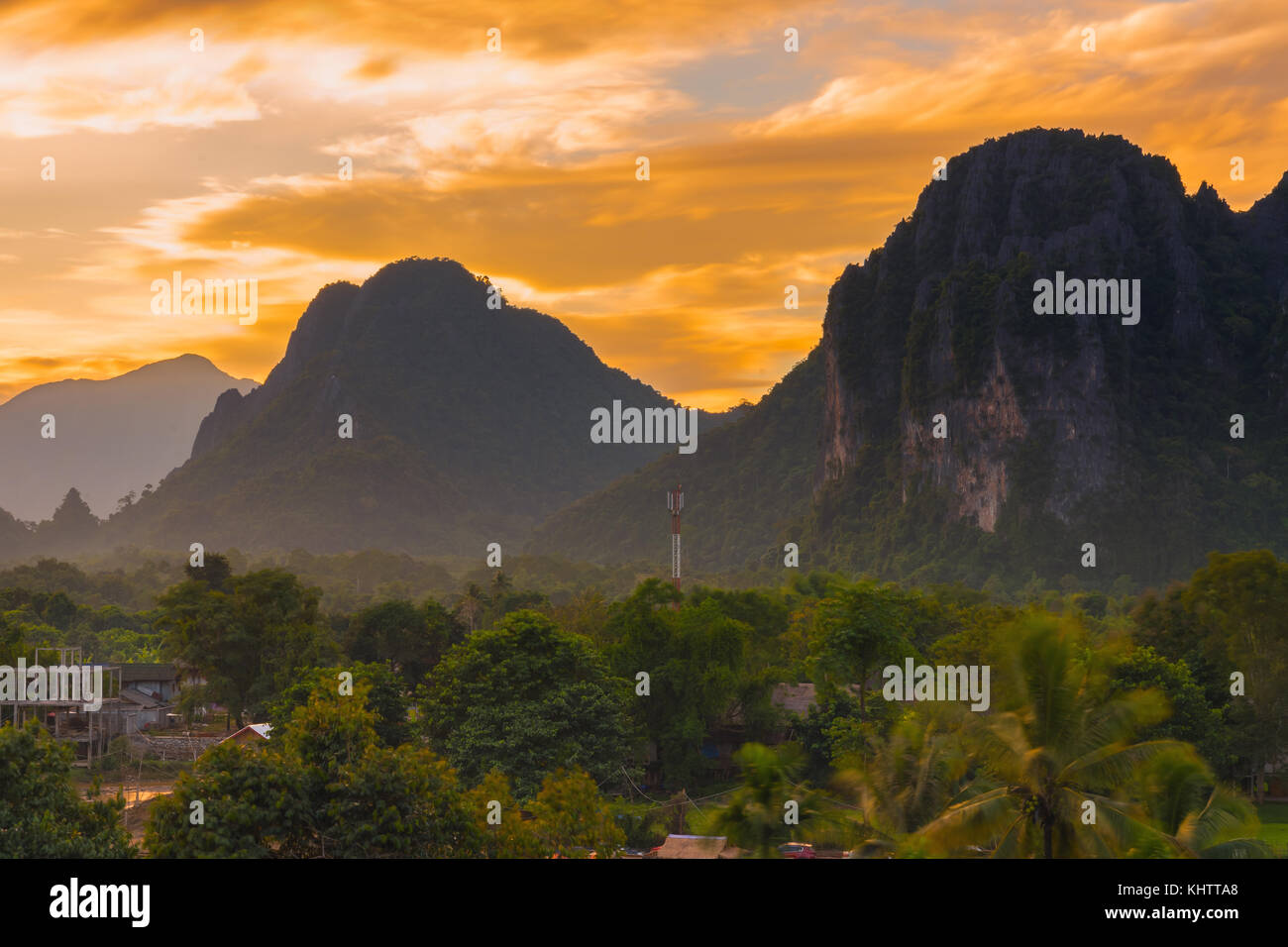 Viewpoint and beautiful sunset at Vang Vieng, Laos Stock Photo - Alamy