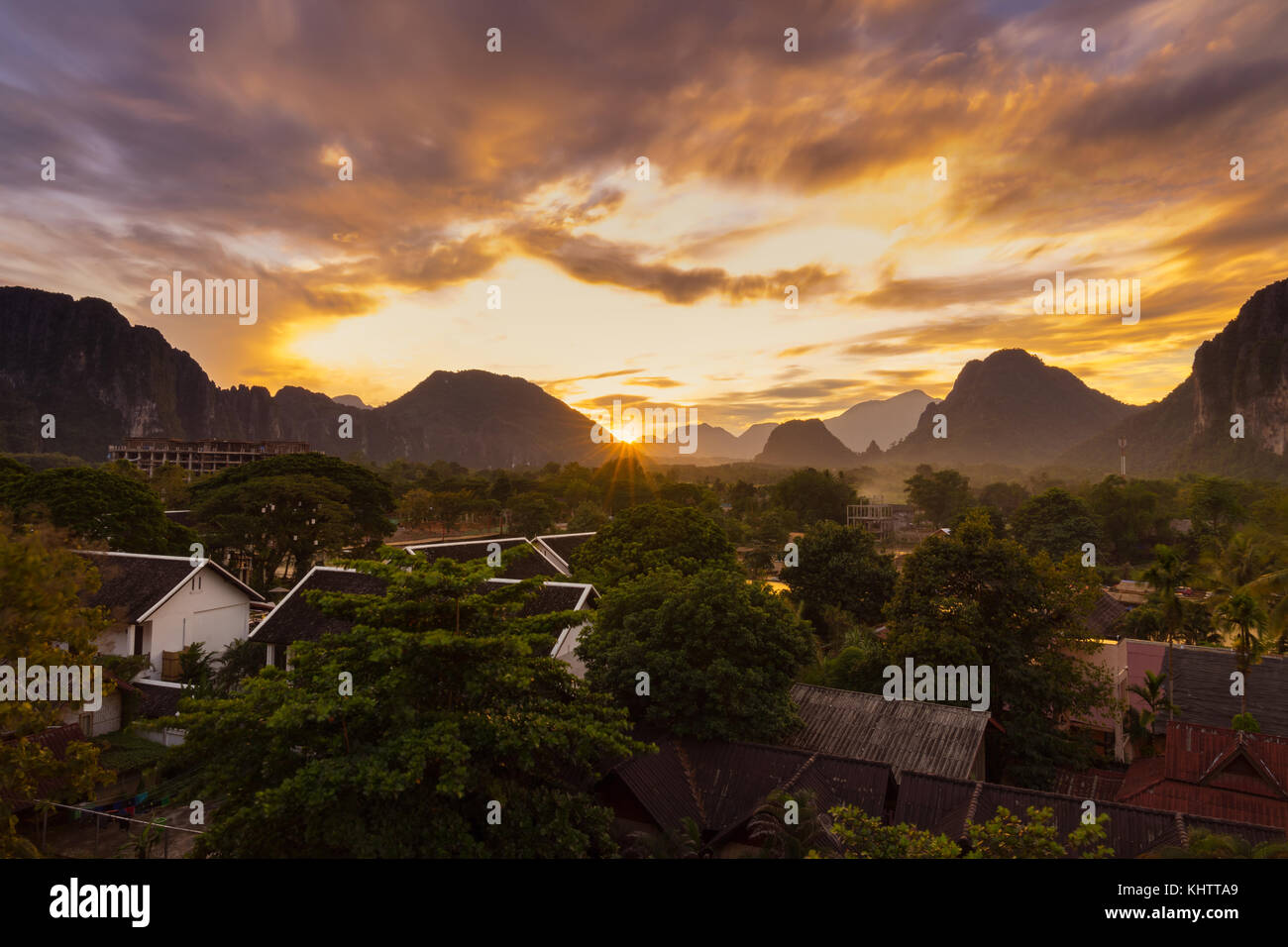 Viewpoint and beautiful sunset at Vang Vieng, Laos Stock Photo - Alamy