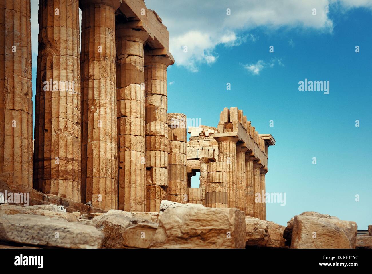 The Parthenon temple closeup in Acropolis in Athens, Greece Stock Photo ...