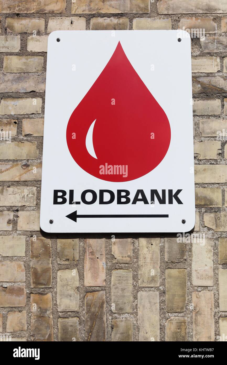 Blood bank sign in Denmark Stock Photo - Alamy