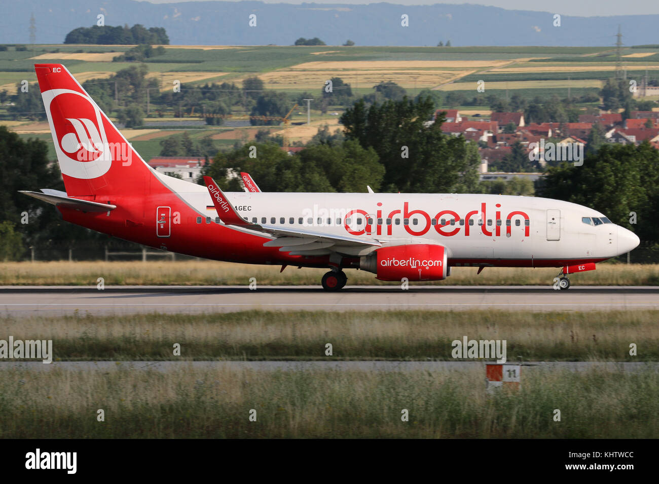 Stuttgart, Germany – Summer, 2017: An Boeing plane at Stuttgart airport ...