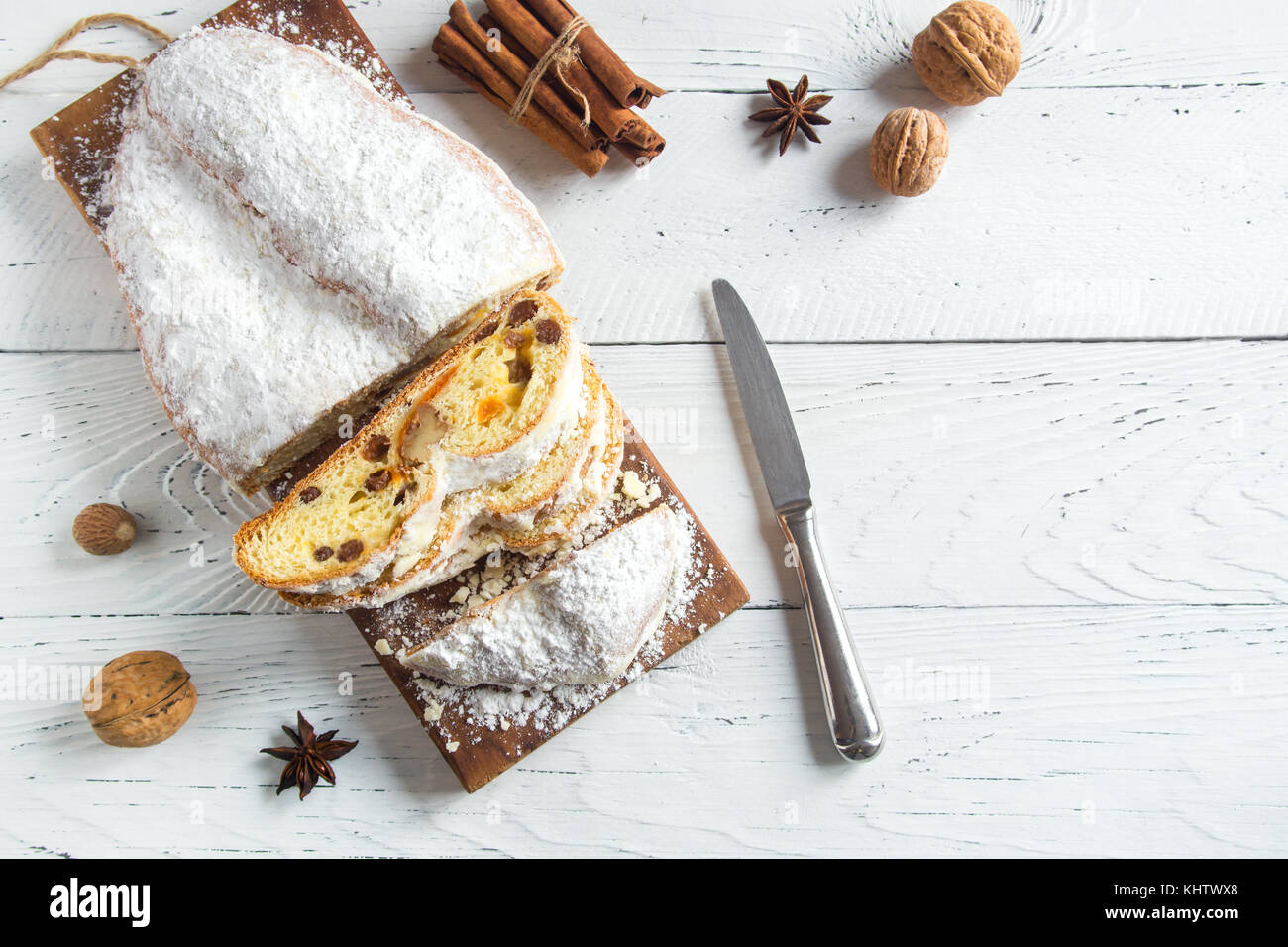 Christmas stollen on white background. Traditional Christmas festive ...