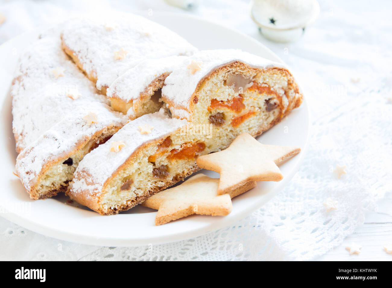 Christmas stollen on white background. Traditional Christmas festive ...