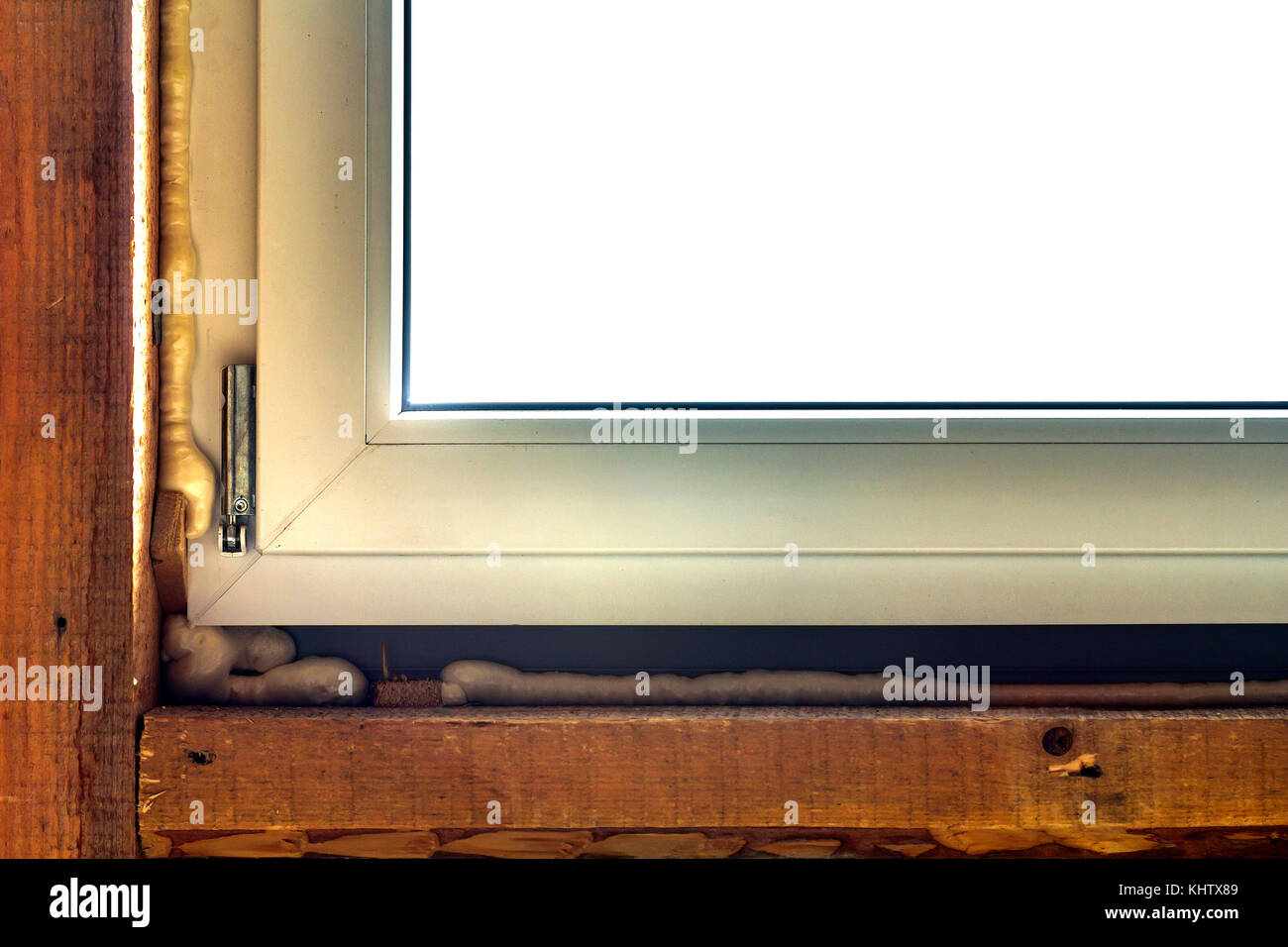 Close-up of new window installation with foam Stock Photo - Alamy