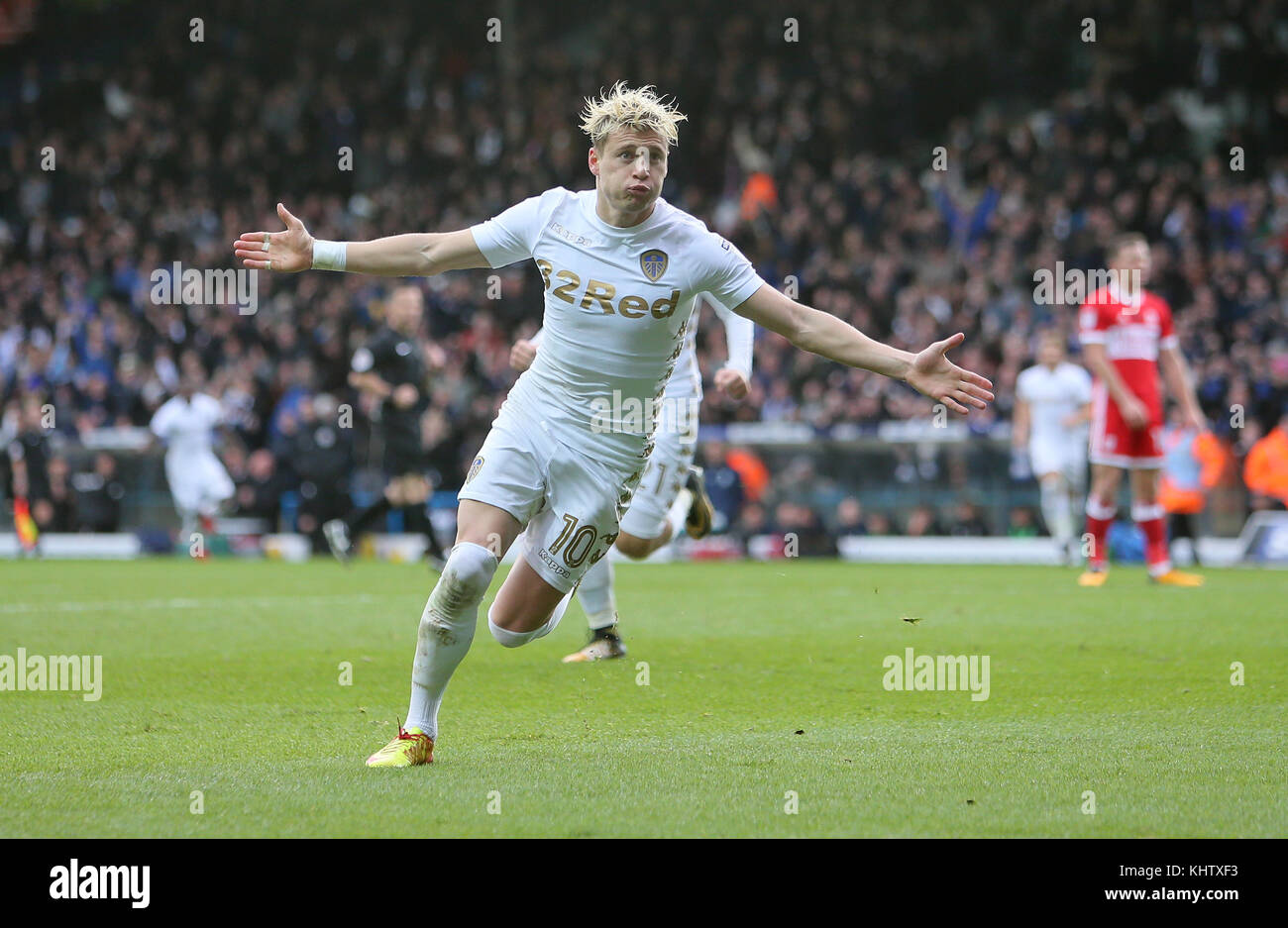 Leeds United's Ezgjan Alioski celebrates scoring his side's second goal ...