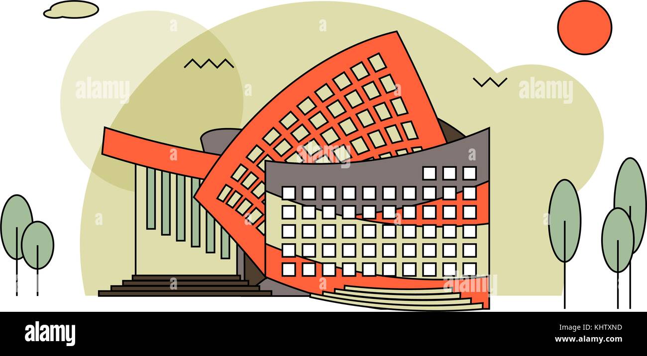 Modern concert buildings in flat style. Concert hall for music festival ...