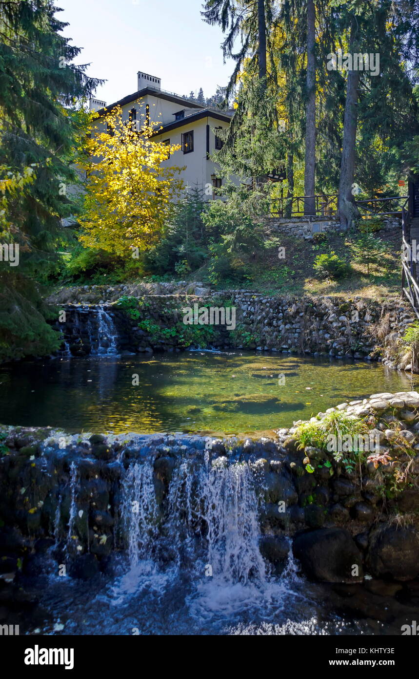 Old park Tsarska or Royal Bistritsa with terraced river, waterfall and ...