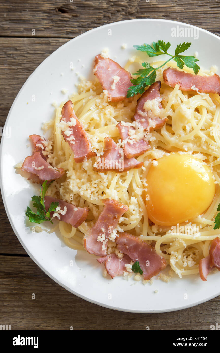 Spaghetti Carbonara Pasta With Egg Sauce Bacon And Grated Parmesan