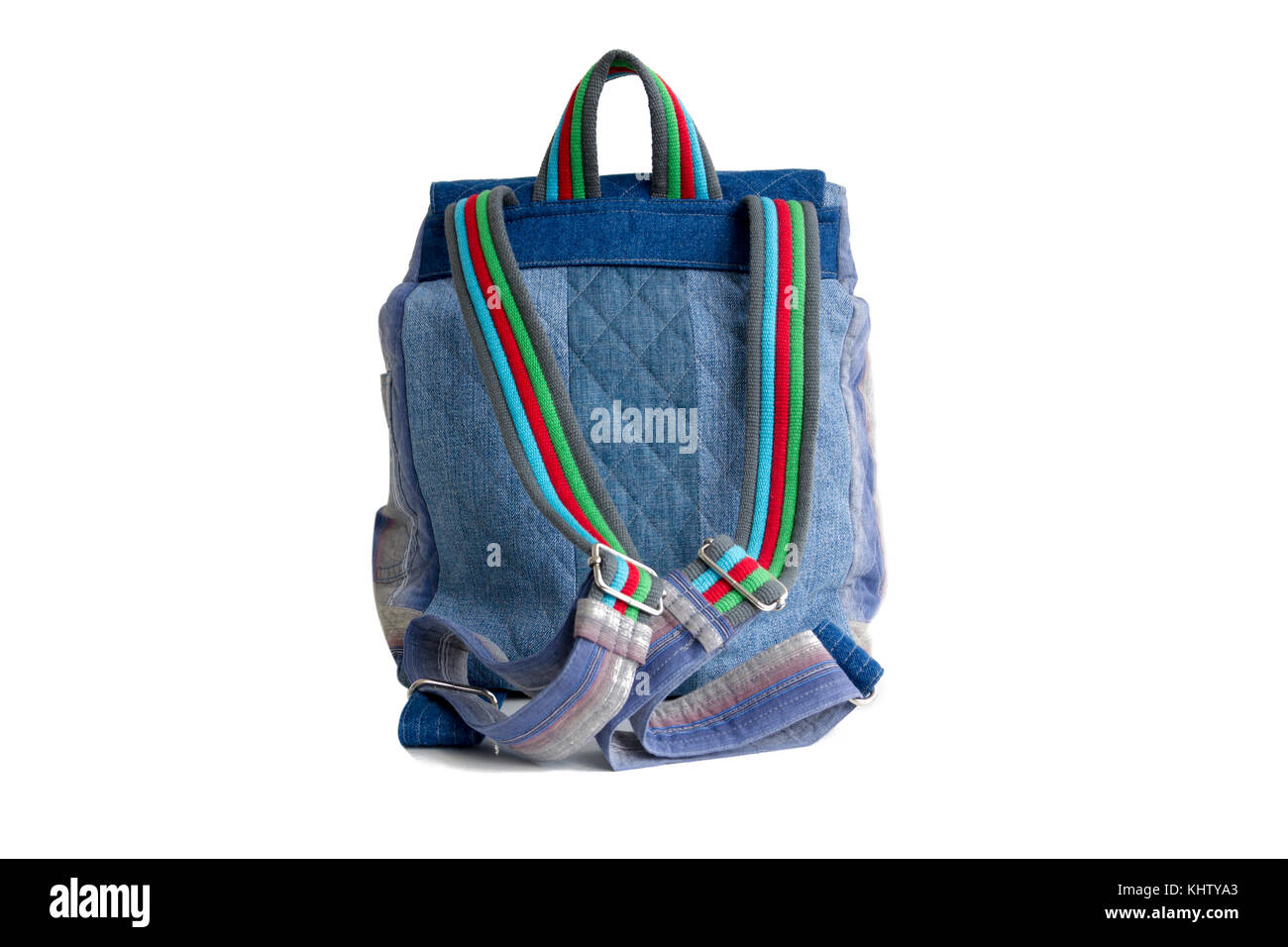 Blue school backpack isolated on white background, back view Stock ...