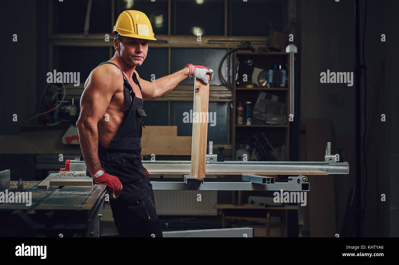 Portrait of shirtless muscular carpenter Stock Photo - Alamy