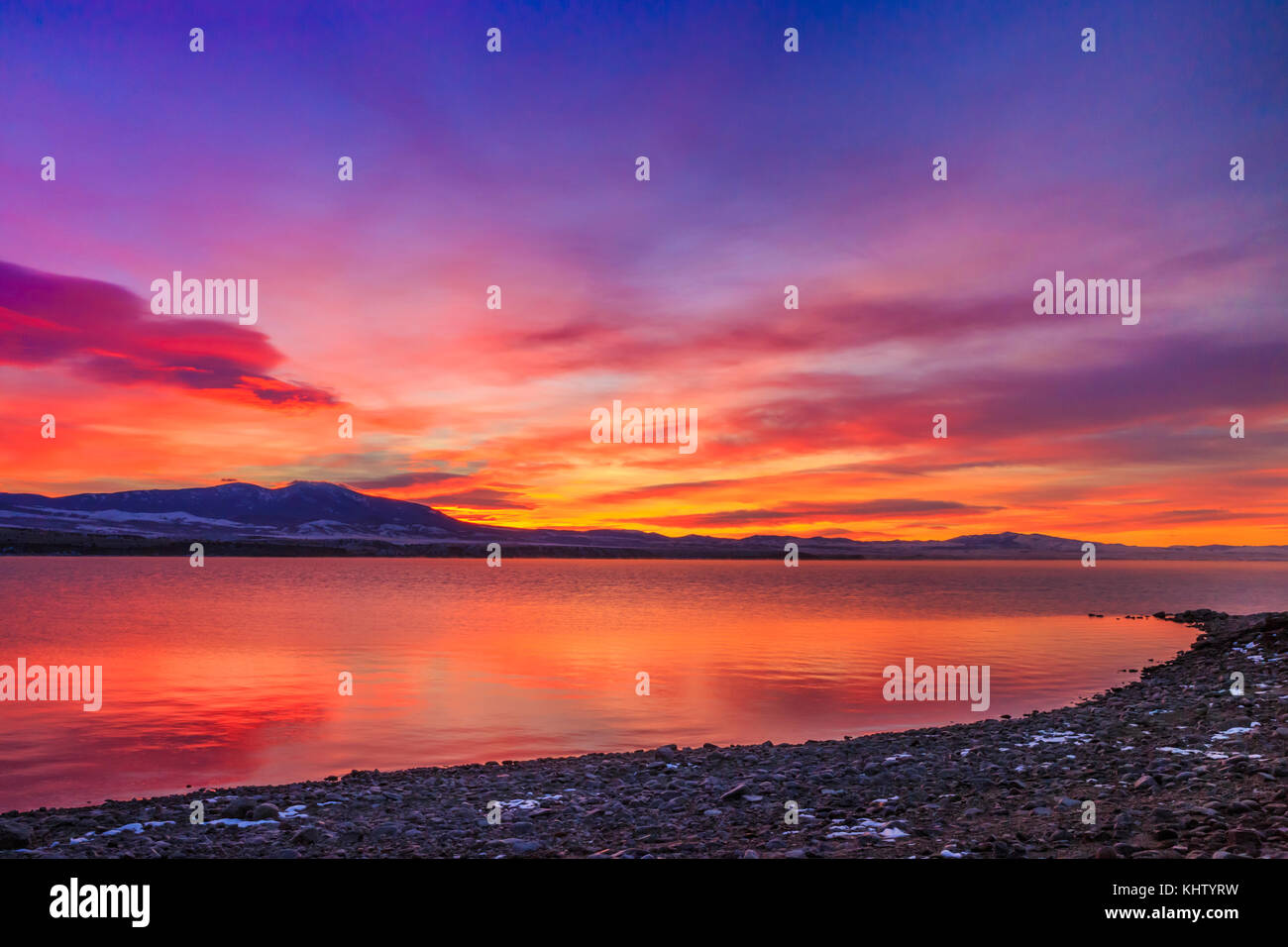 sunrise over canyon ferry lake near winston, montana Stock Photo - Alamy