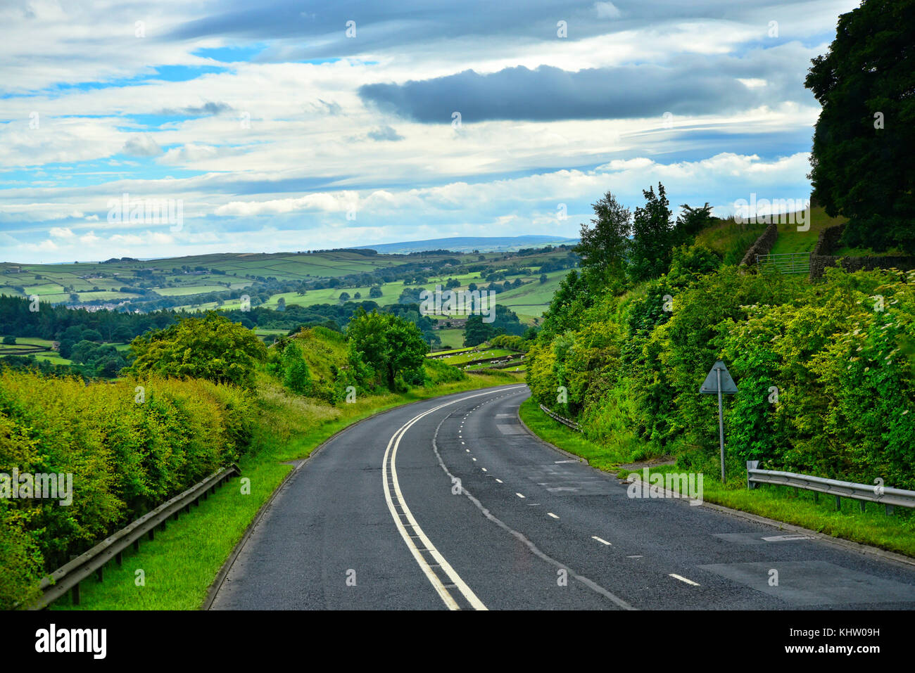 Road from Lancashire into Yorkshire over the moors in Northern England ...