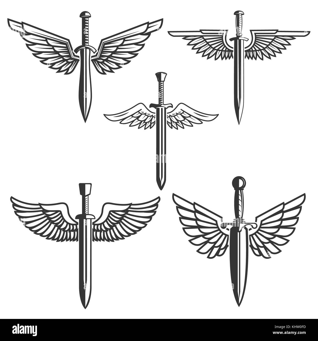 Set of swords with wings. Design elements for logo, label, emblem, sign ...