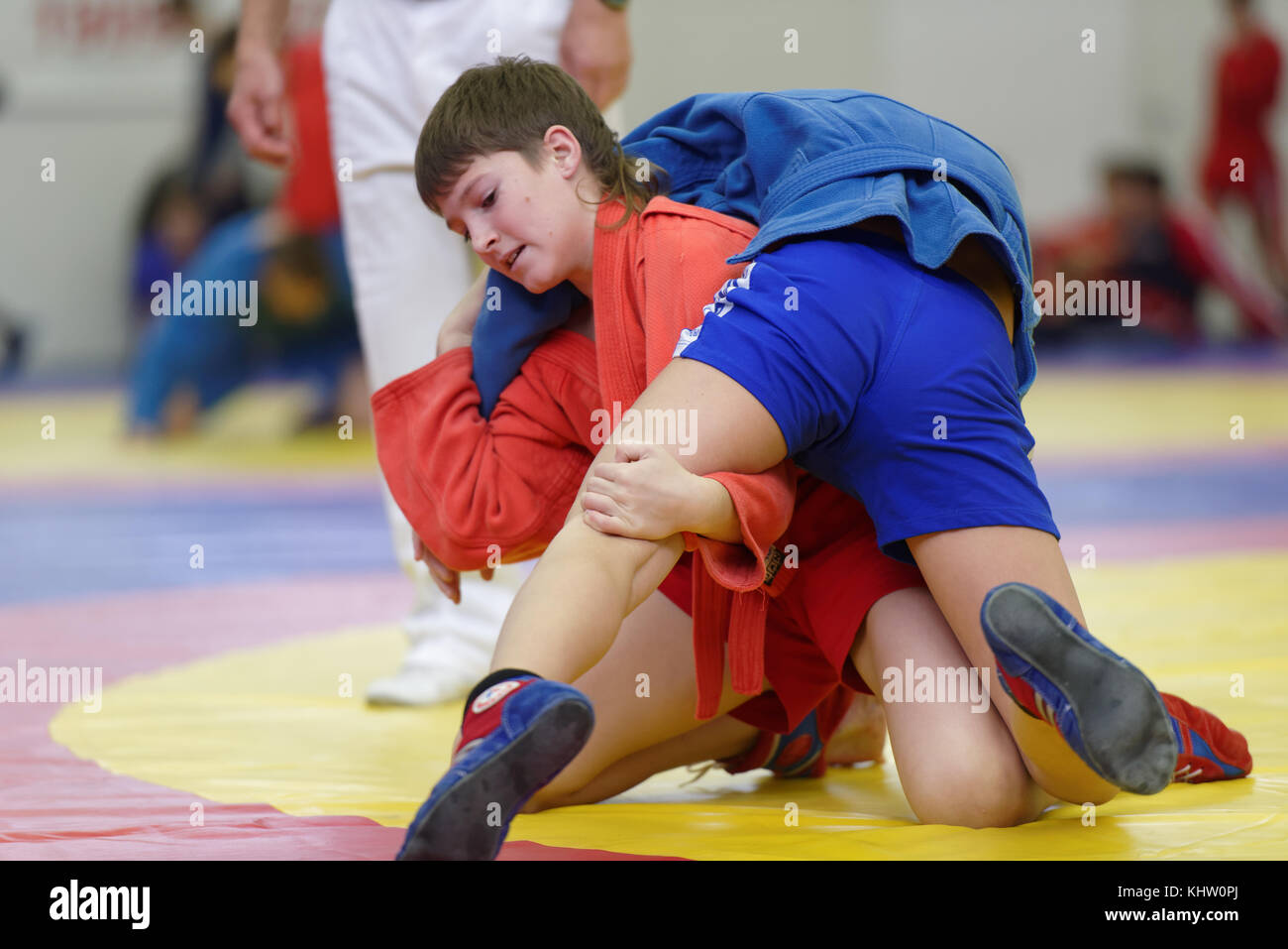 St. Petersburg, Russia - November 19, 2017: Young athletes competes in ...