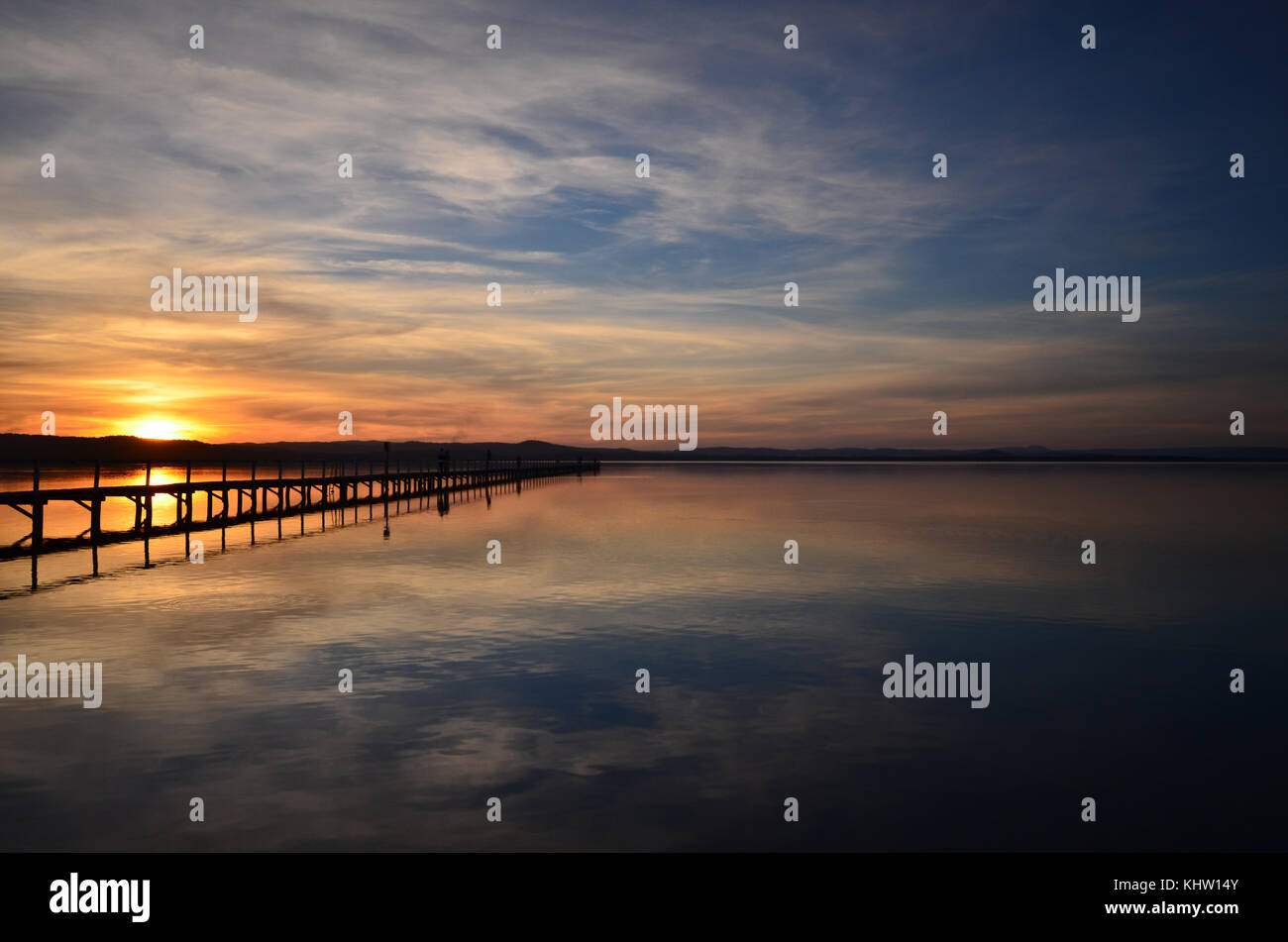 Beautiful Sunset over lake with Jetty, Tuggerah Lake NSW Australia ...