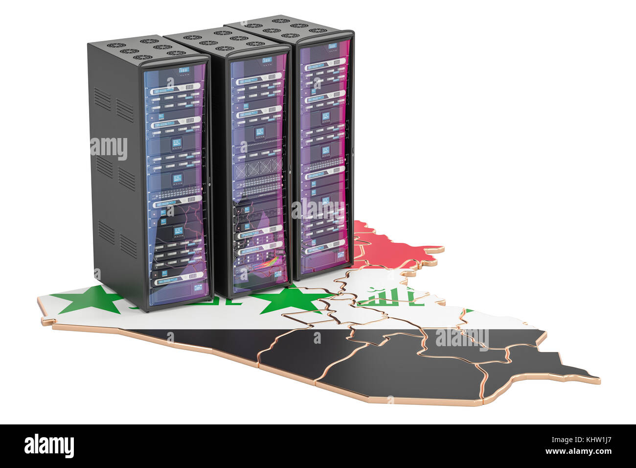 Data Center server racks in Iraq concept, 3D rendering isolated on ...