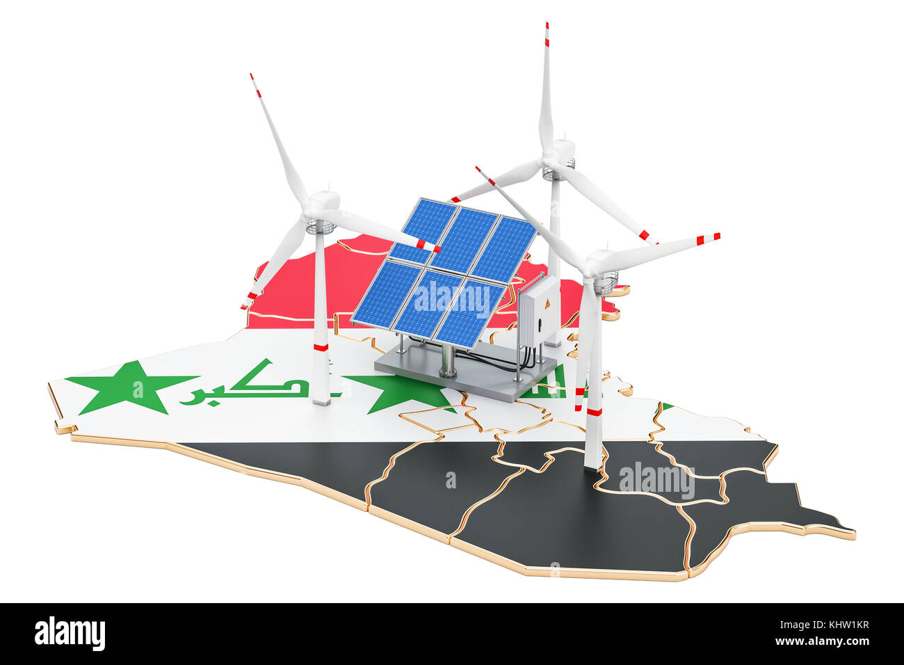 Renewable energy and sustainable development in Iraq, concept. 3D ...