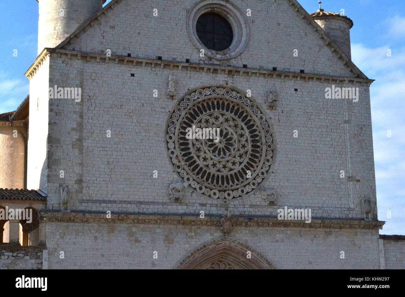 Facade of Basilica di San Francesco, Assisi, Umbria, Italy. Detail with ...
