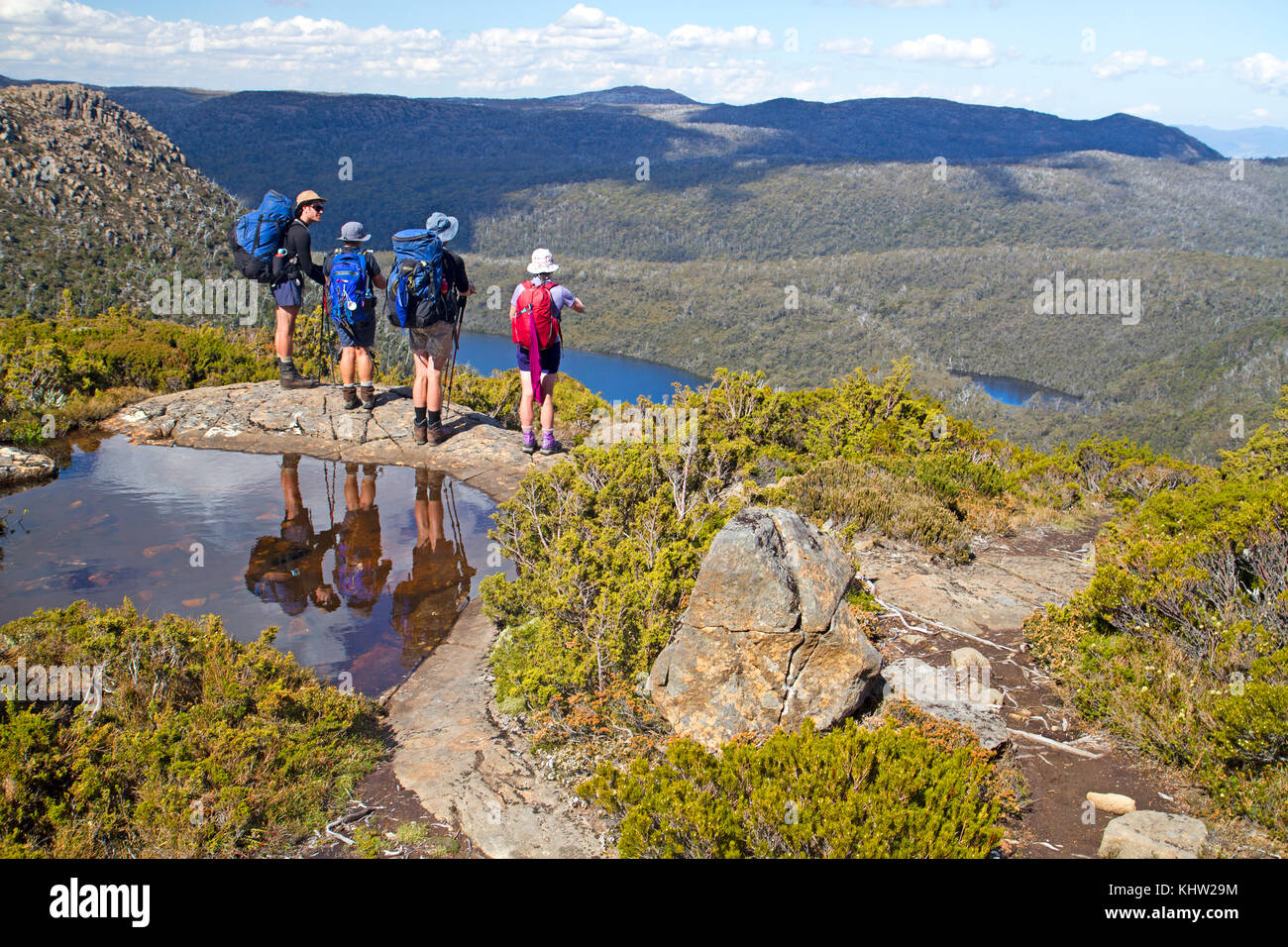 Hikers on the Tarn Shelf in Mt Field National Park Stock Photo - Alamy