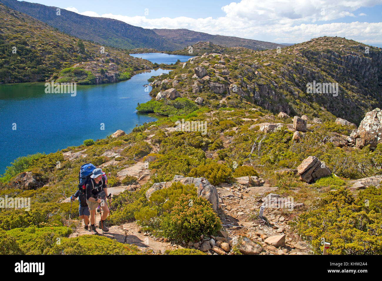 Hikers on the Tarn Shelf in Mt Field National Park Stock Photo - Alamy