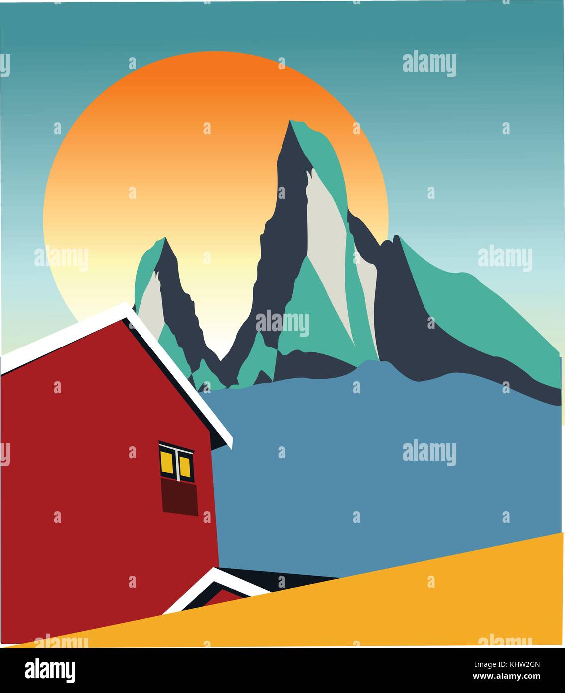 Winter in mountains ski resort Stock Vector Images - Alamy