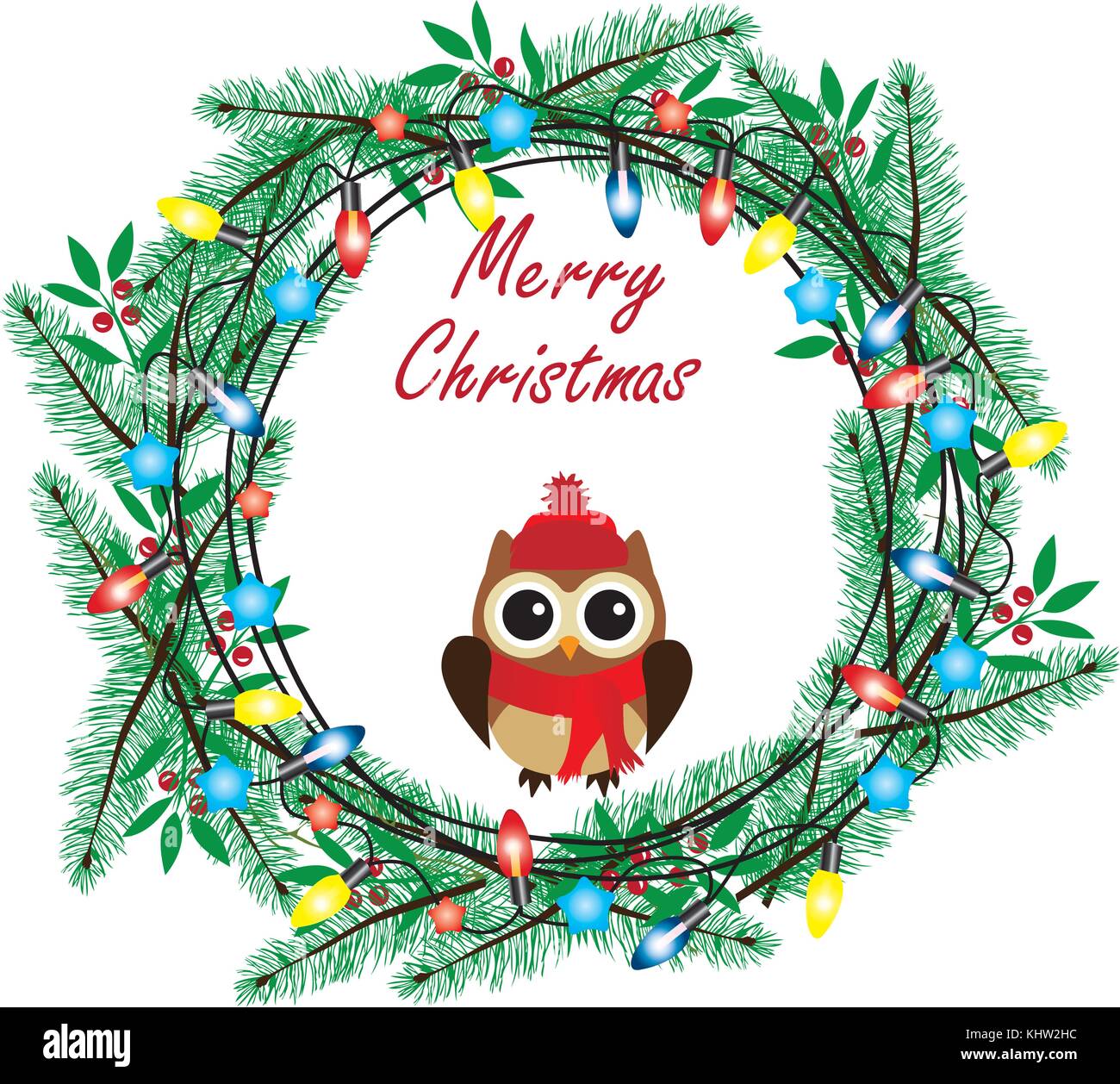 vector illustration of Christmas wreath new year background. holiday ...