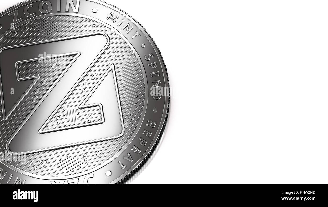 Macro shot of silver Zcoin (XZC) and copy space on the right where you ...
