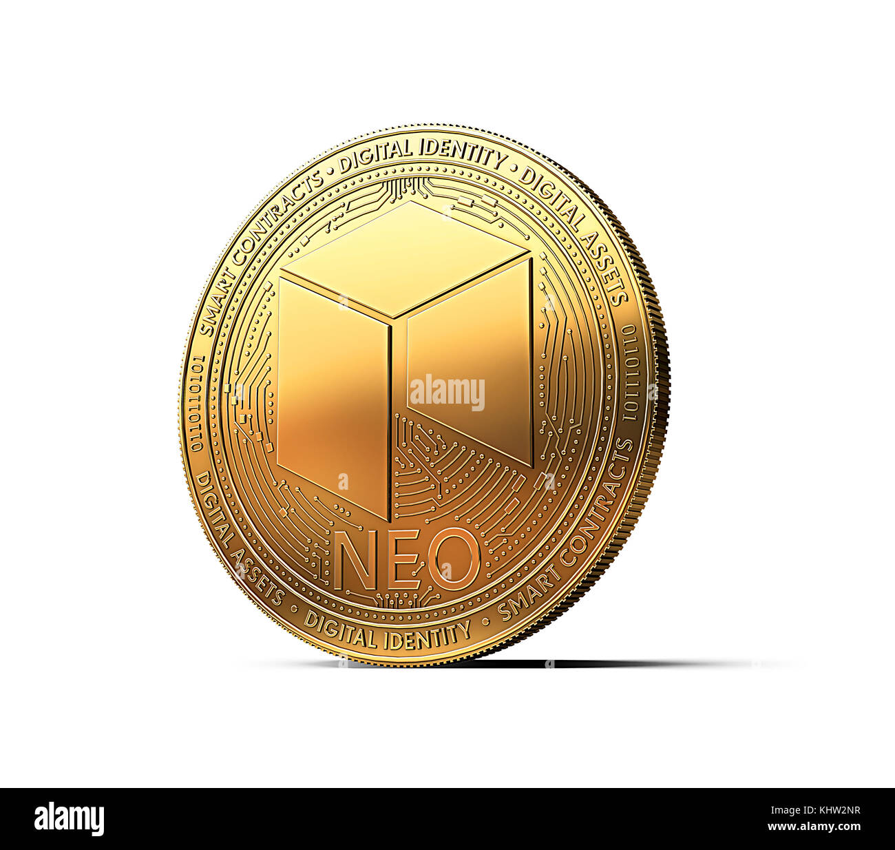 Golden NEO cryptocurrency physical concept coin isolated on white ...