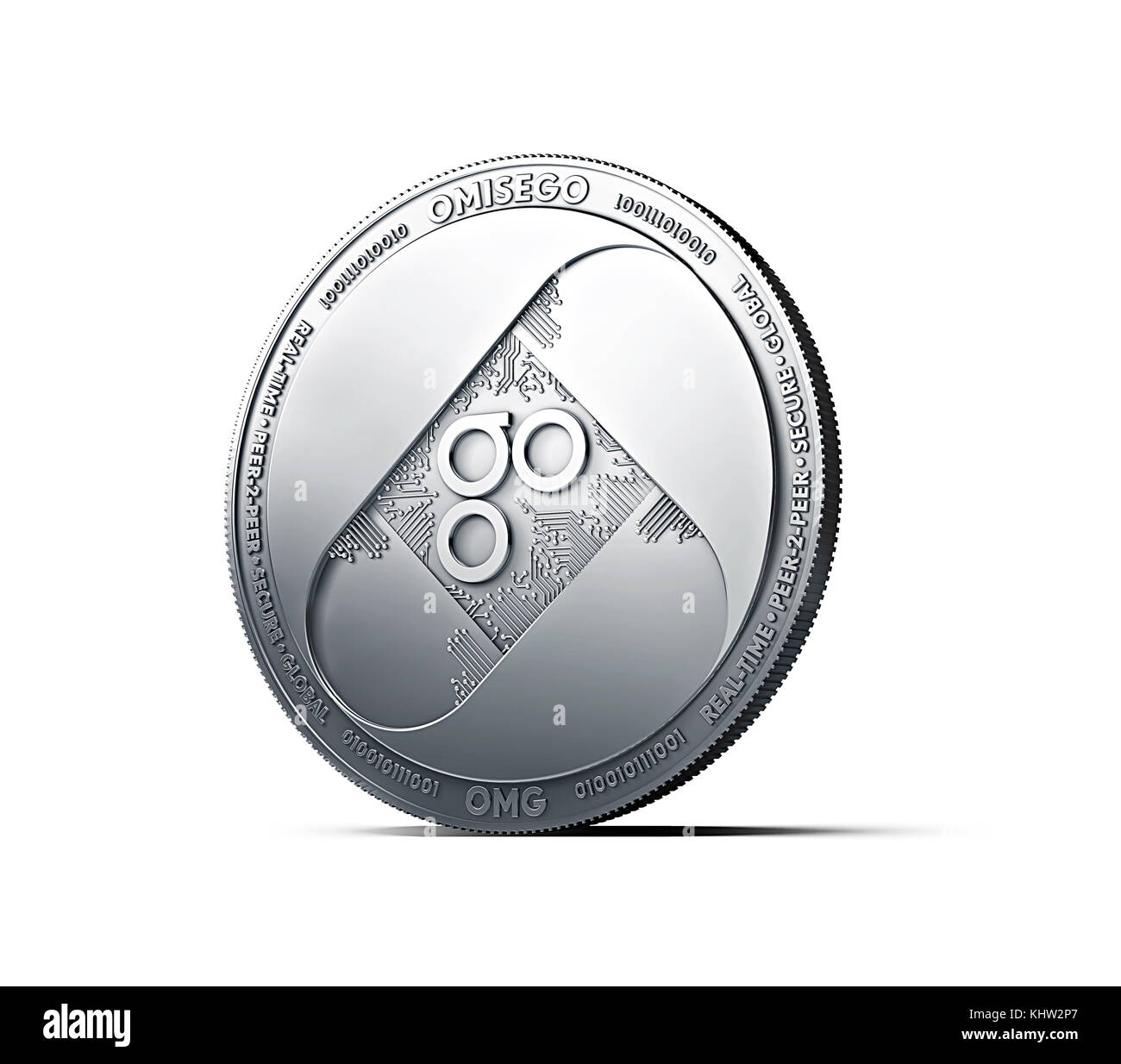 Silver OMISEGO OMG coin isolated on white background. 3D rendering (new ...