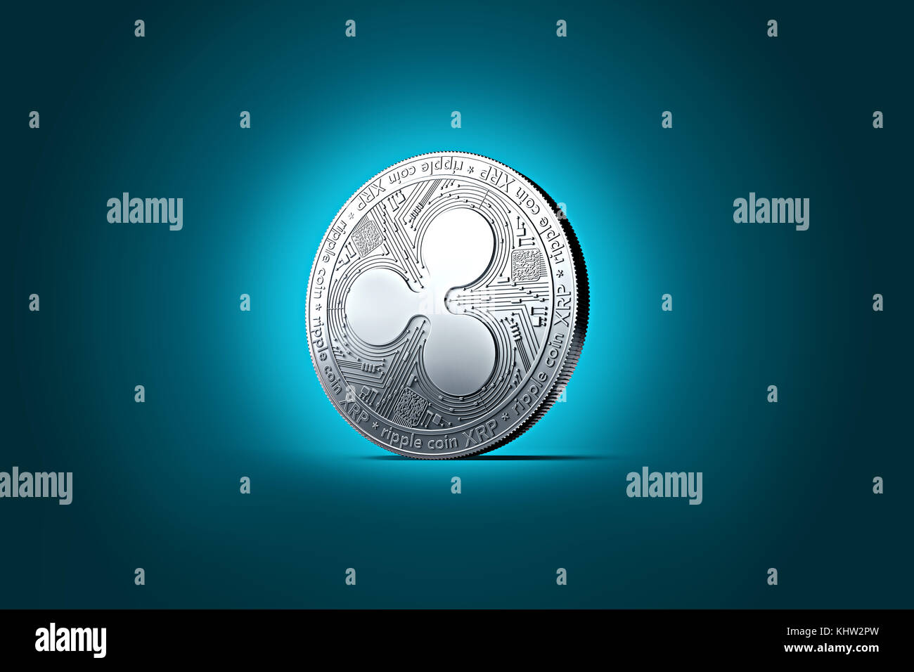 Silver Ripple (XRP) coin on a gently lit turquoise background. 3D ...