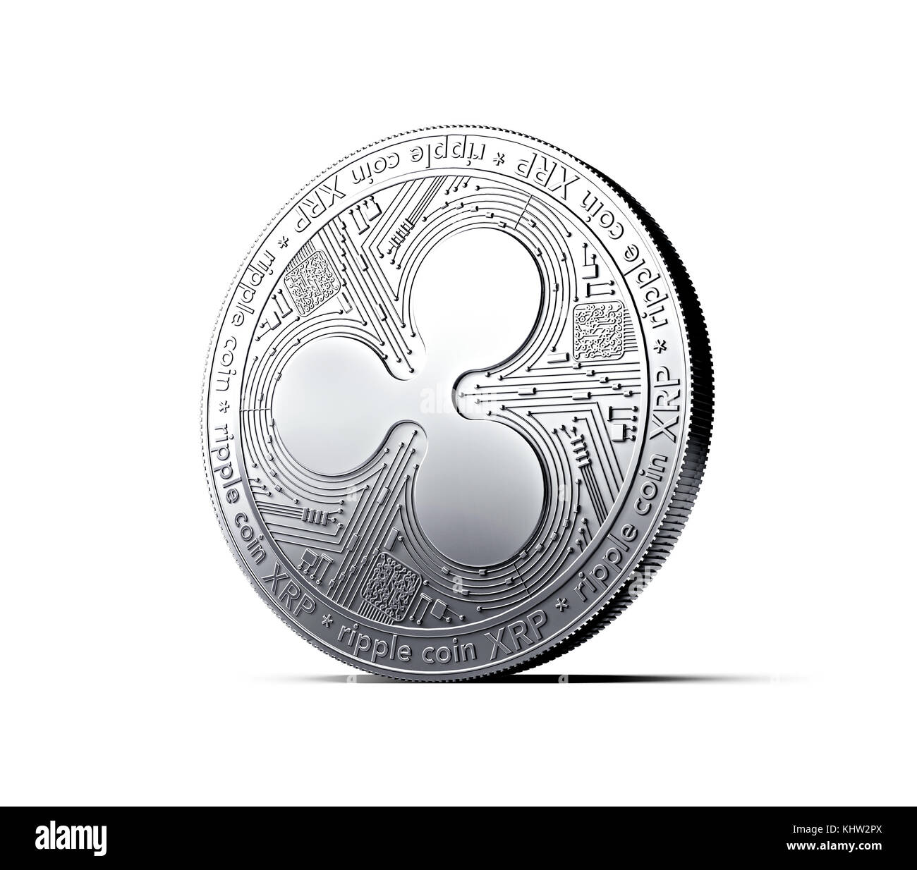 Silver Ripple (XRP) coin isolated white background. 3D rendering (new ...