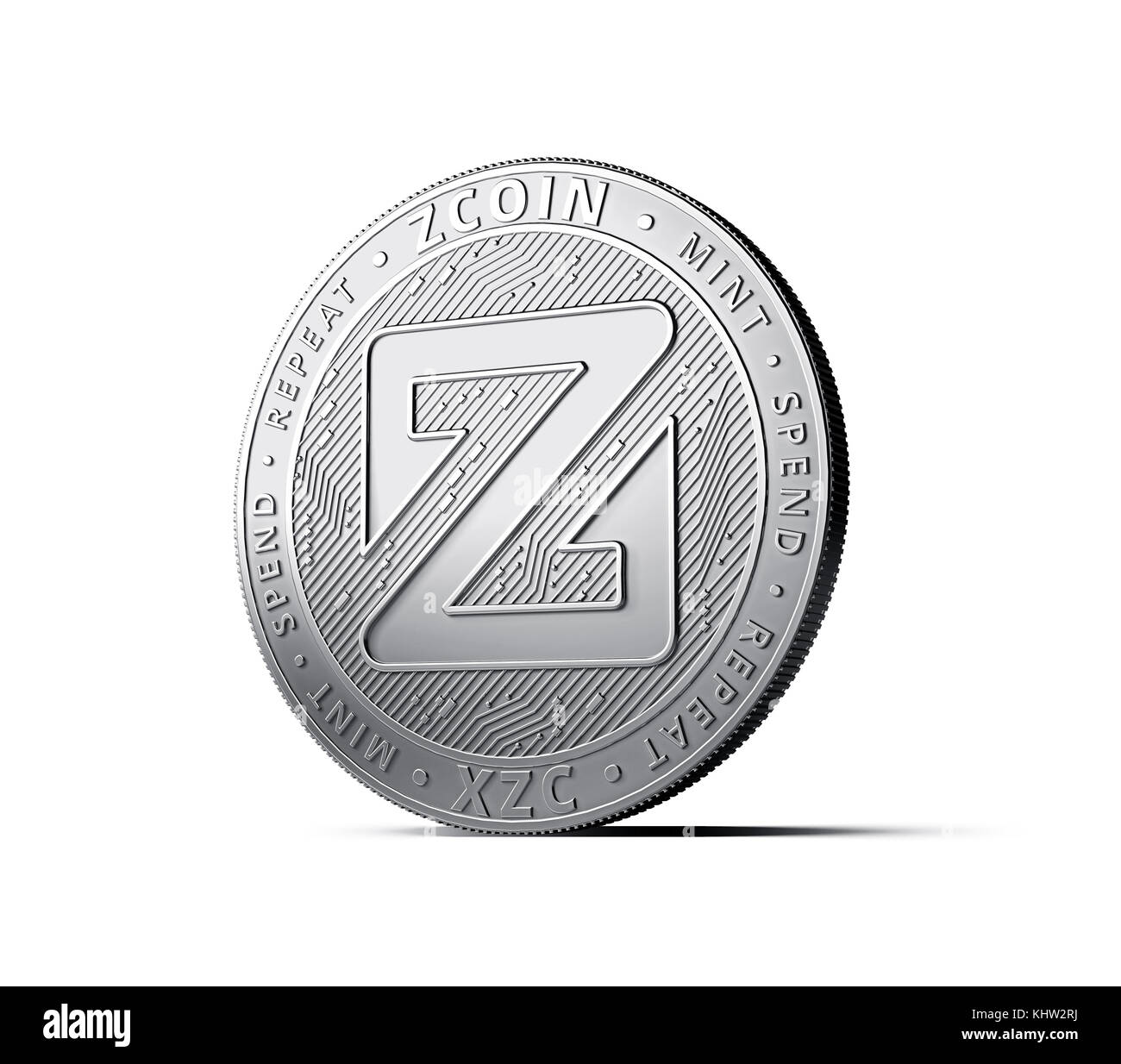 Zcoin cryptocurrency physical coin concept isolated on white background ...
