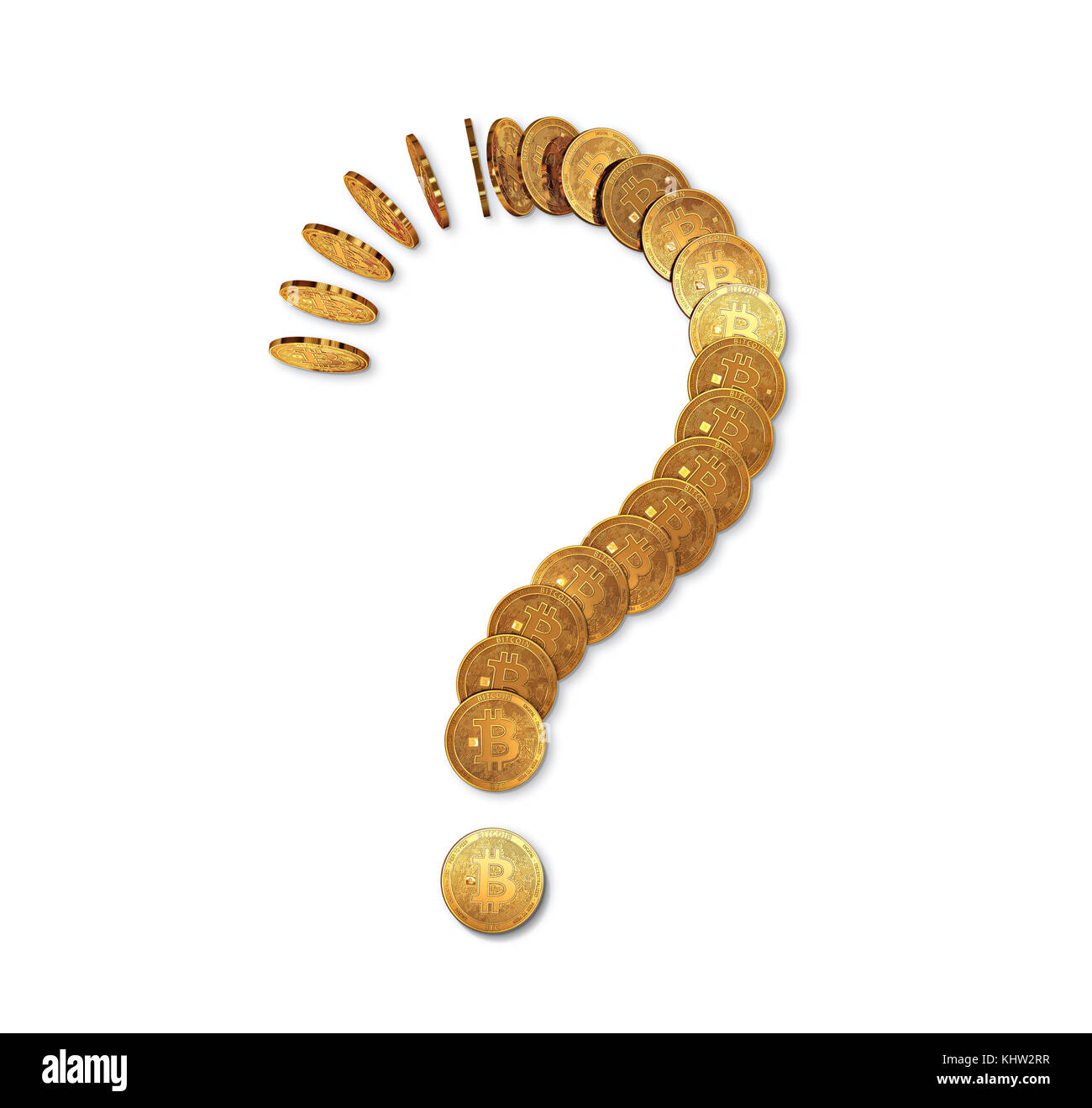 Question mark made of bitcoin dominoes isolated on white. Uncertain ...