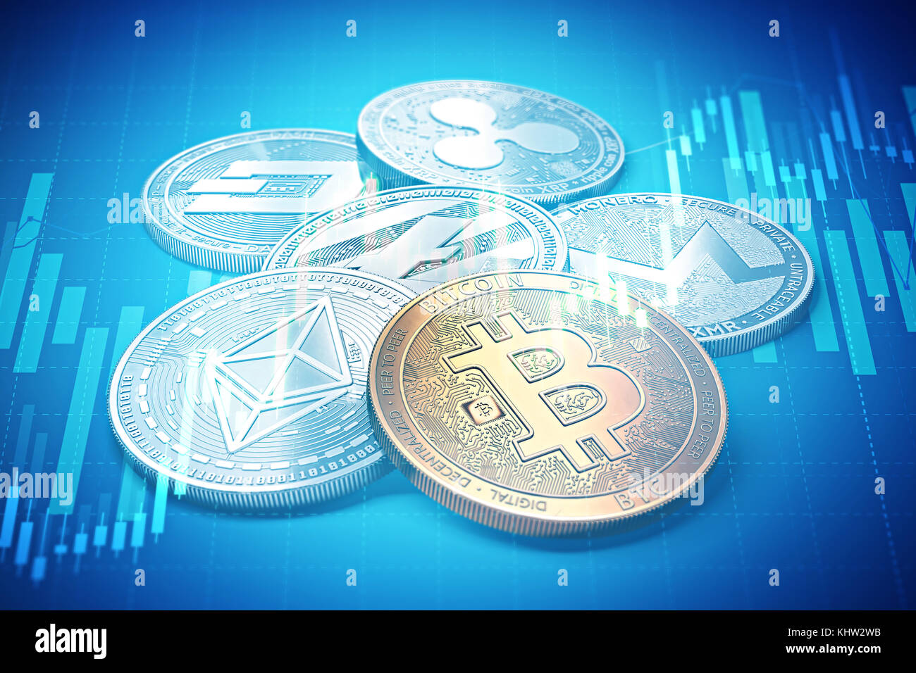 Cryptocurrencies success graphs with charts climbing up ...