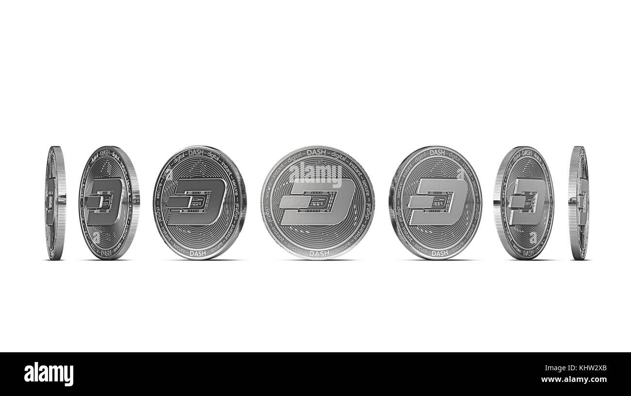 Dash coin shown from seven angles isolated on white background. Easy to ...