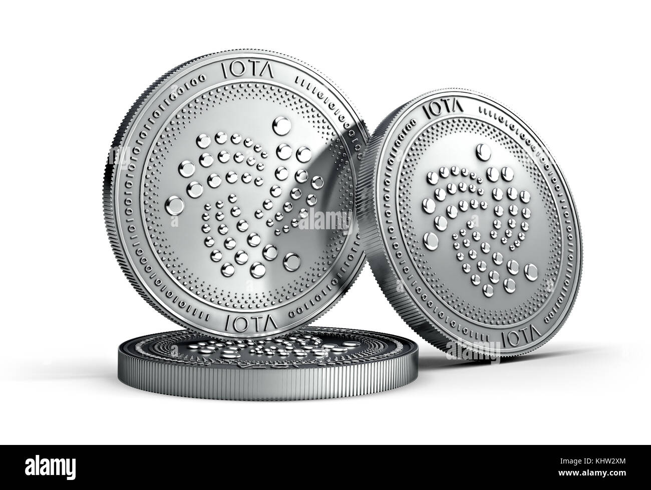 3 IOTA physical concept coins isolated on white background. 3D ...