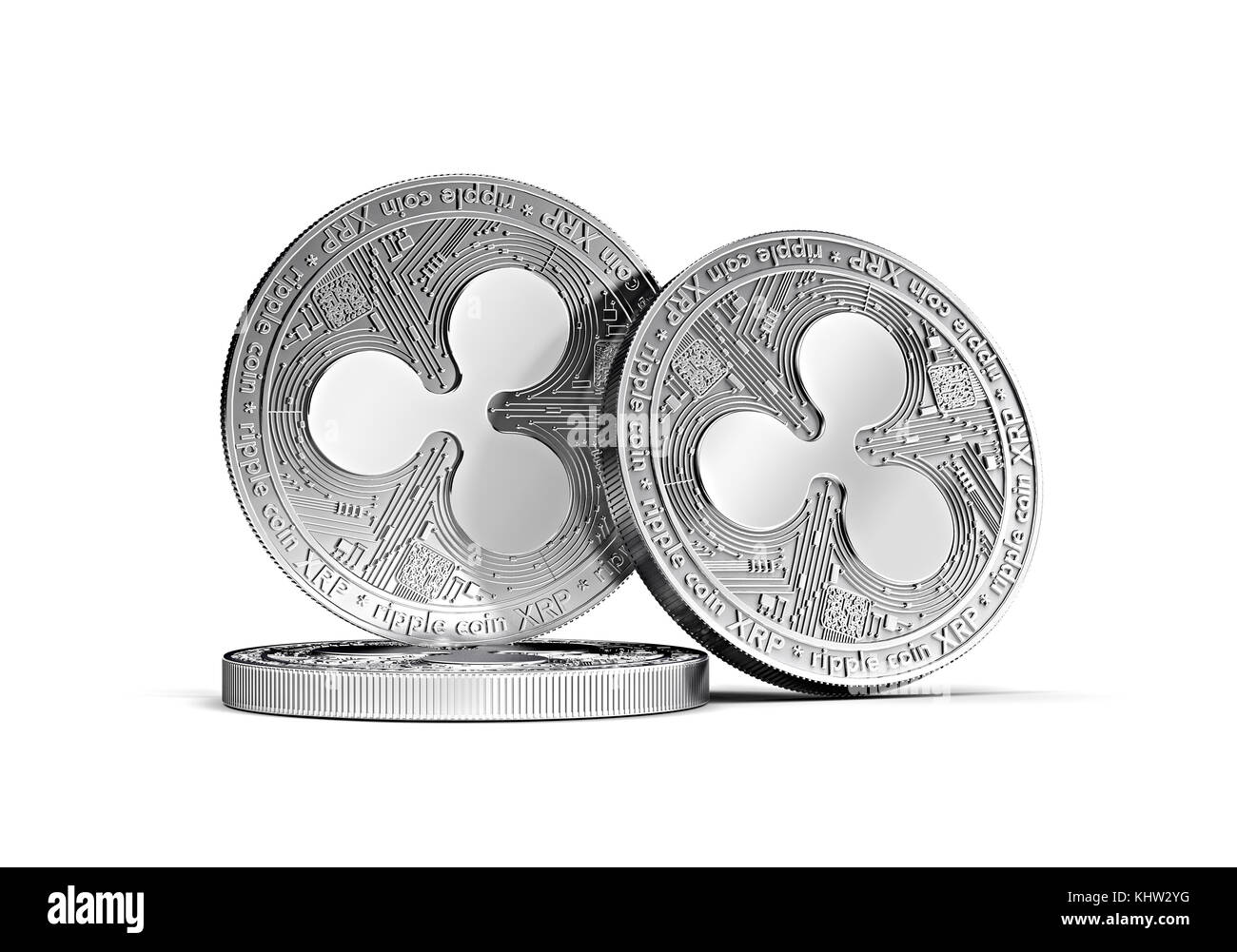 Three silver Ripple coins (XRP) concept stacked together isolated on ...
