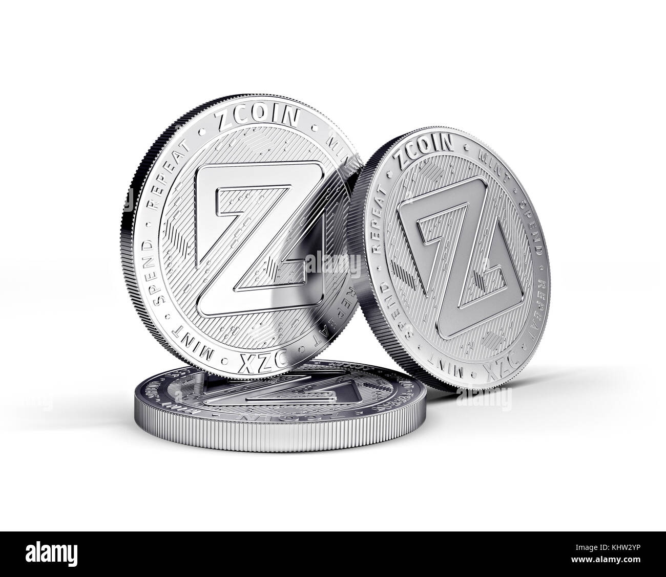 Zcoin cryptocurrency physical coin concept isolated on white background ...