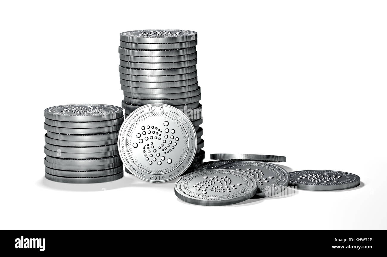 Big stack of IOTA coins isolated on white background. IOTA coin growth ...