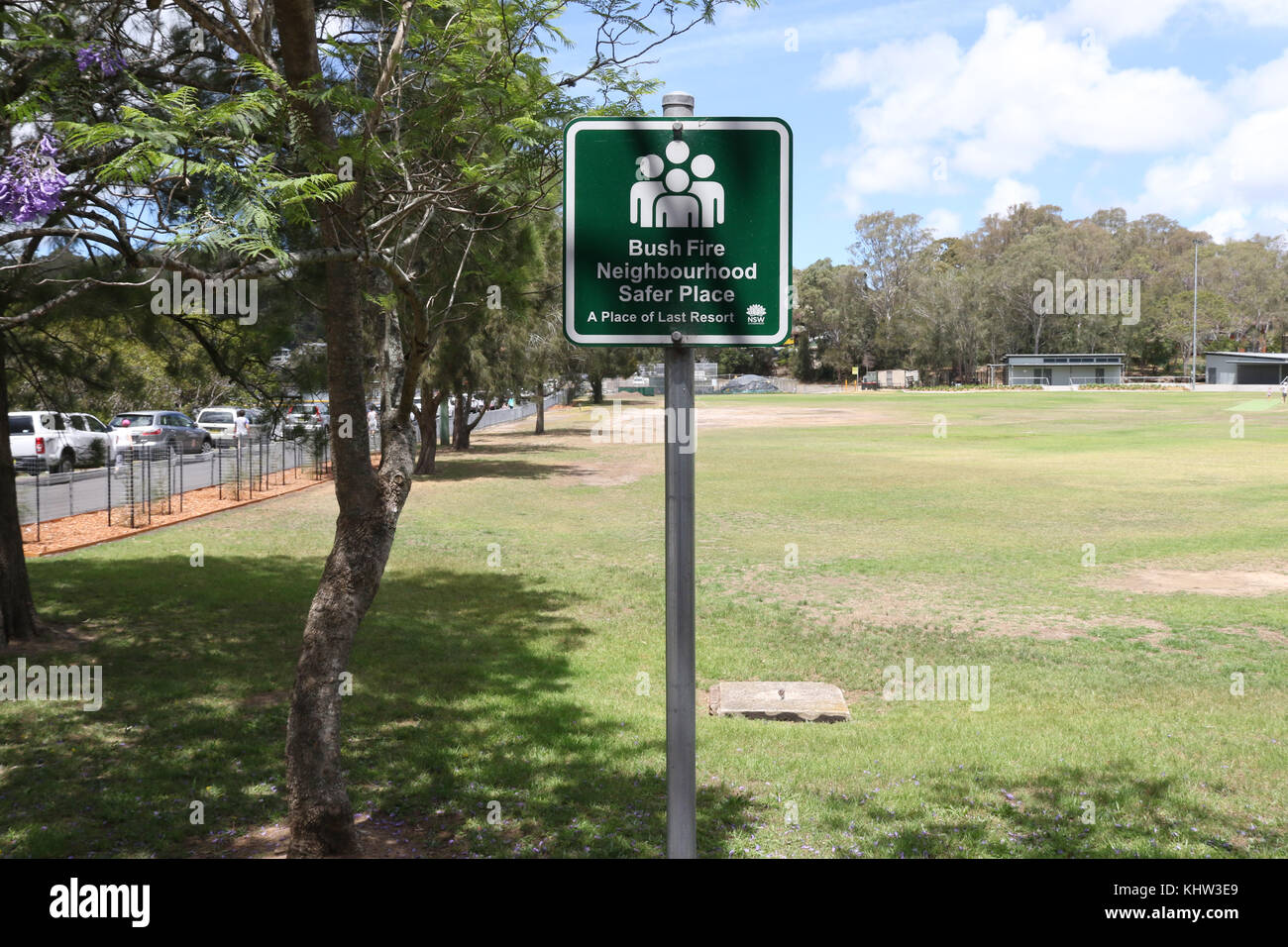 A sign saying, ‘Bush Fire Neighbourhood Safer Place. A Place of Last ...