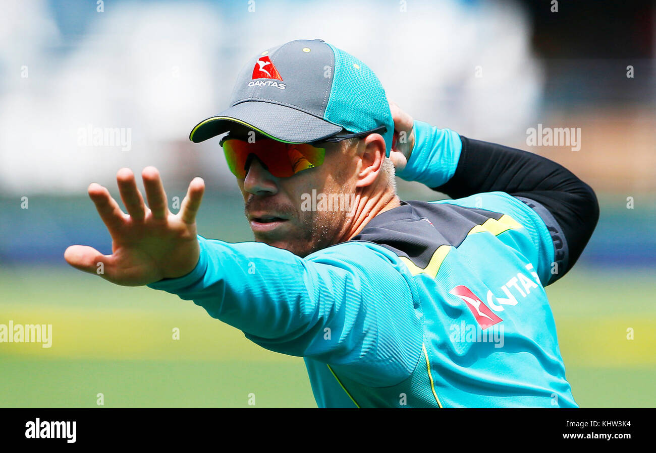 Australia's David Warner in action during the preview day at The Gabba ...