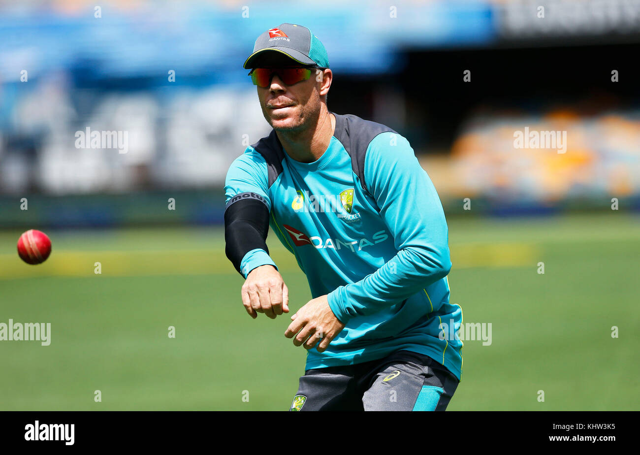 Australia's David Warner in action during the preview day at The Gabba ...