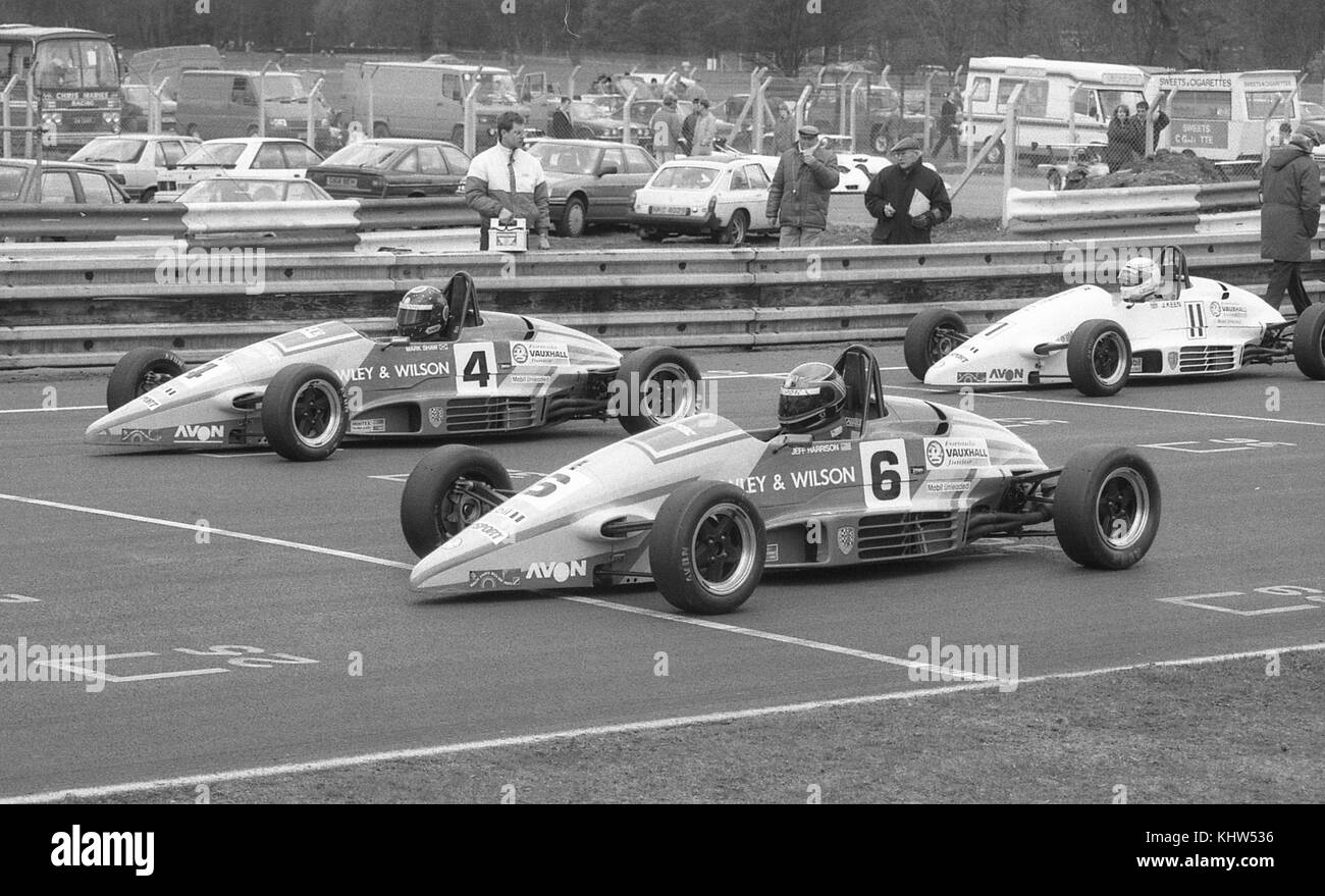 American race driver Jeff Harrison on the grid at Oulton Park on 4th ...