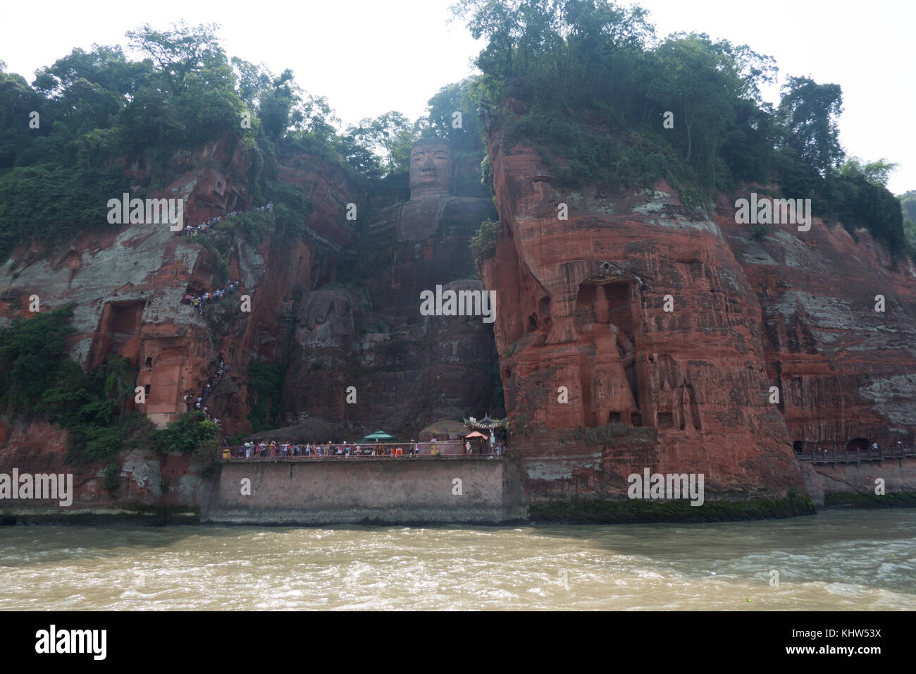 The Leshan Giant Buddha carved out of a cliff where the Min and Dadu ...