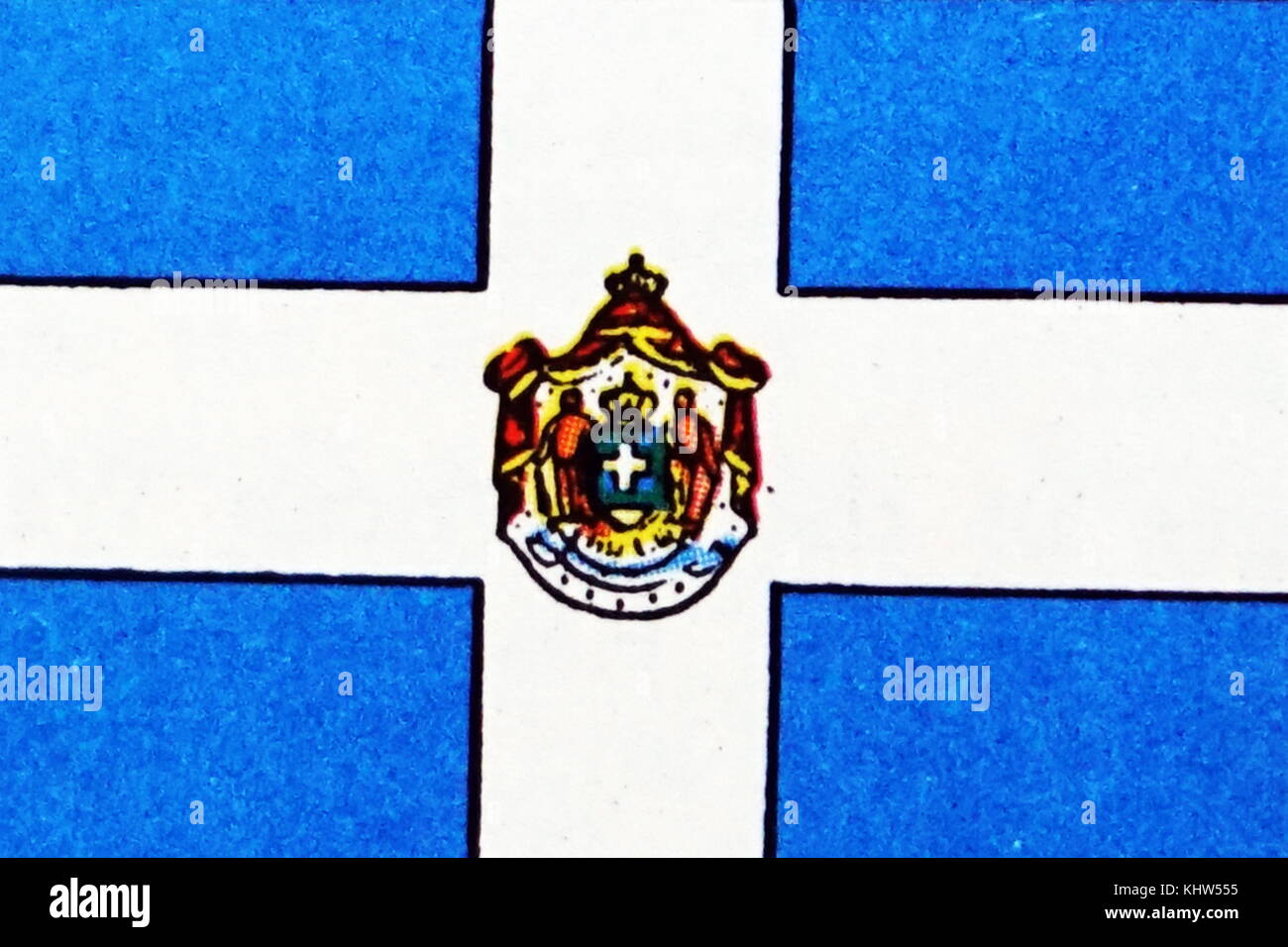 Illustration depicting the Royal Standard flag for Greece. Dated 20th ...