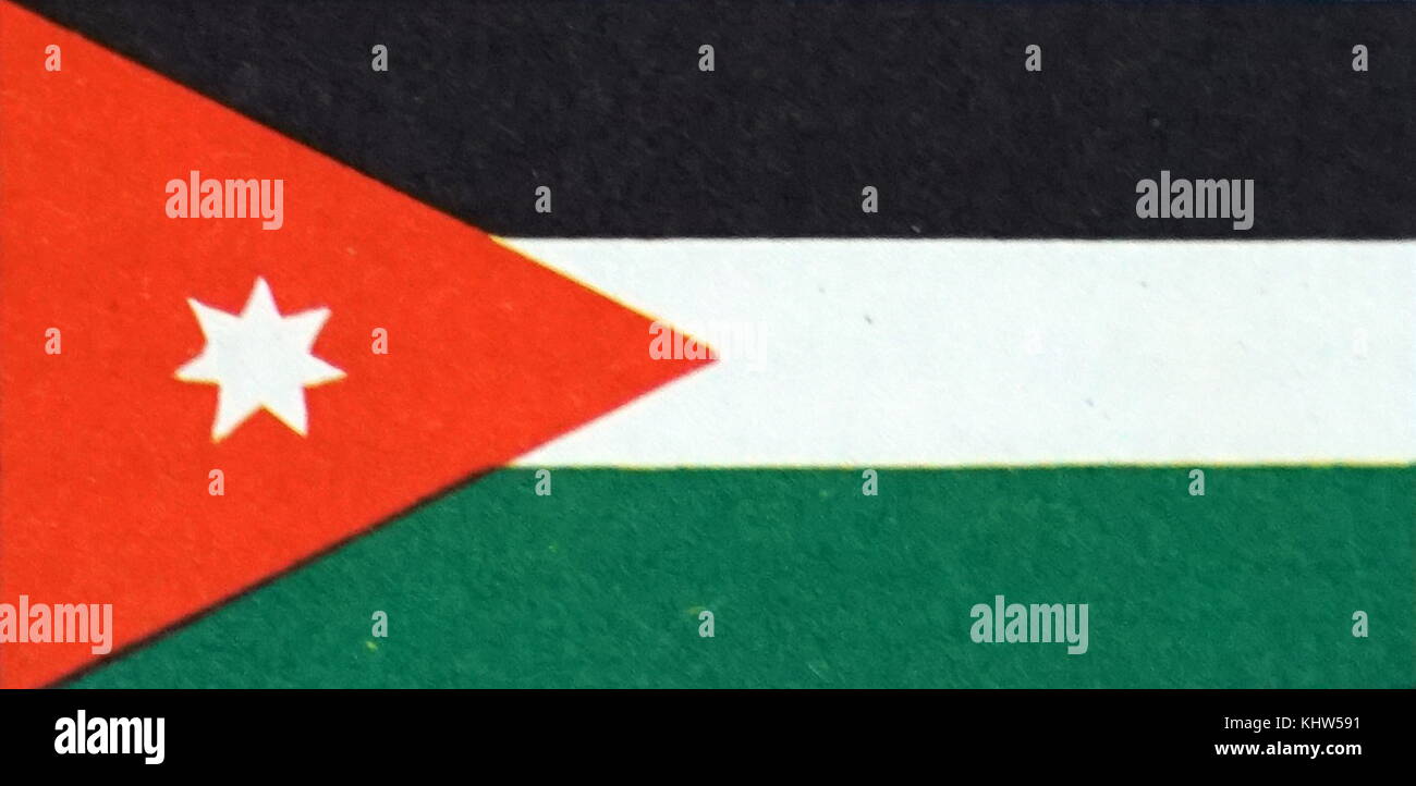 Illustration depicting the National flag of Jordan. Dated 20th Century ...